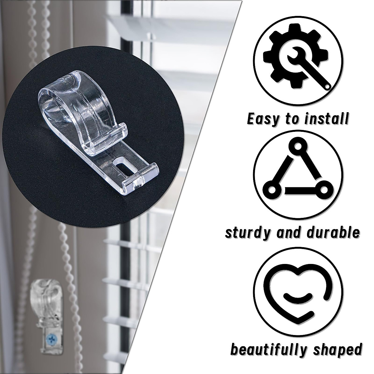 18 Sets Roller Shade Clear Safety Chain and Cord Guide Fixation Hook P Clip Blind Cord Holder Fixation Hook Fixation Hook for Bead Chain for Roller Blinds (Clear)