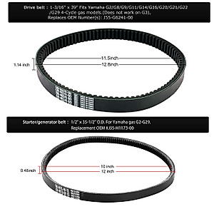 Roykaw Golf Cart Drive & Starter Generator Belt Compatible with Yamaha G2-G29 4-Cycle J55-G6241-00-00, JN6-H1173-00 G16 to G22 & Drive 2012.5 & Newer
