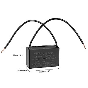 uxcell Ceiling Fan Capacitor CBB61 7uF 250V AC 2 Wires Metallized Polypropylene Film Capacitor 47x29x18mm for Electric Fan Pump Motor Generator 3Pcs