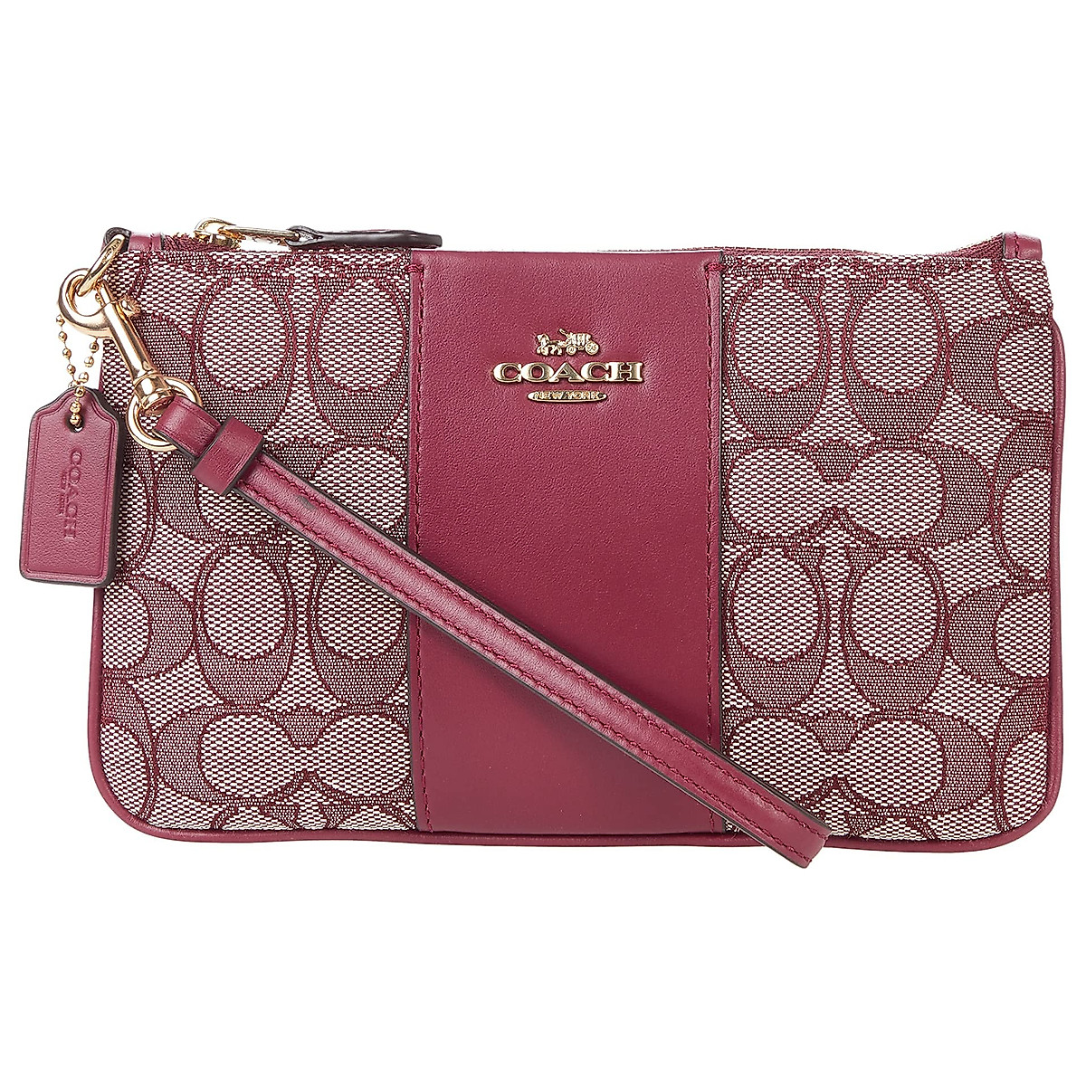 Coach Box Program Signature Jacquard Small Wristlet Burgundy Black Cherry One Size