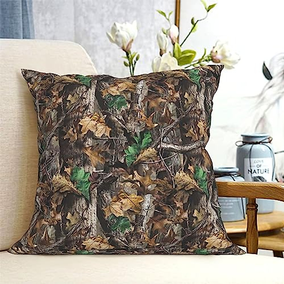 WURTON Cold Tree Camouflage Print Throw Pillow Covers, Soft Square Cushion Case,for Sofa, Couch,Bed Chair-18 X 18 Inch