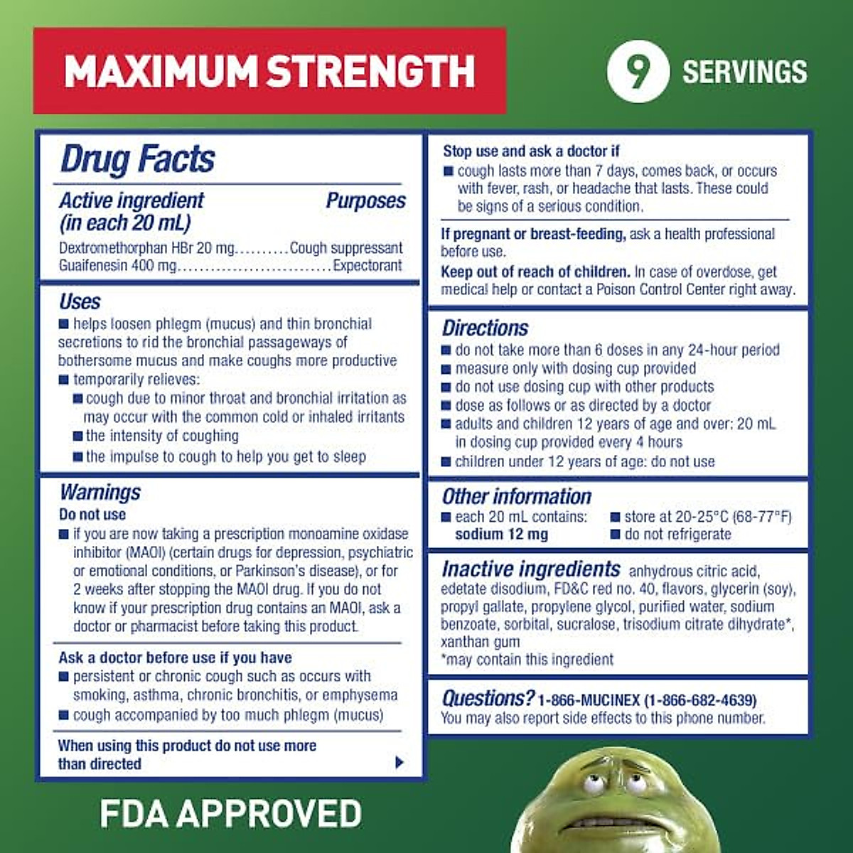 Mucinex Fast-Max Adult DM Expectorant and Cough Suppressant Liquid, 6 oz (Pack of 9)
