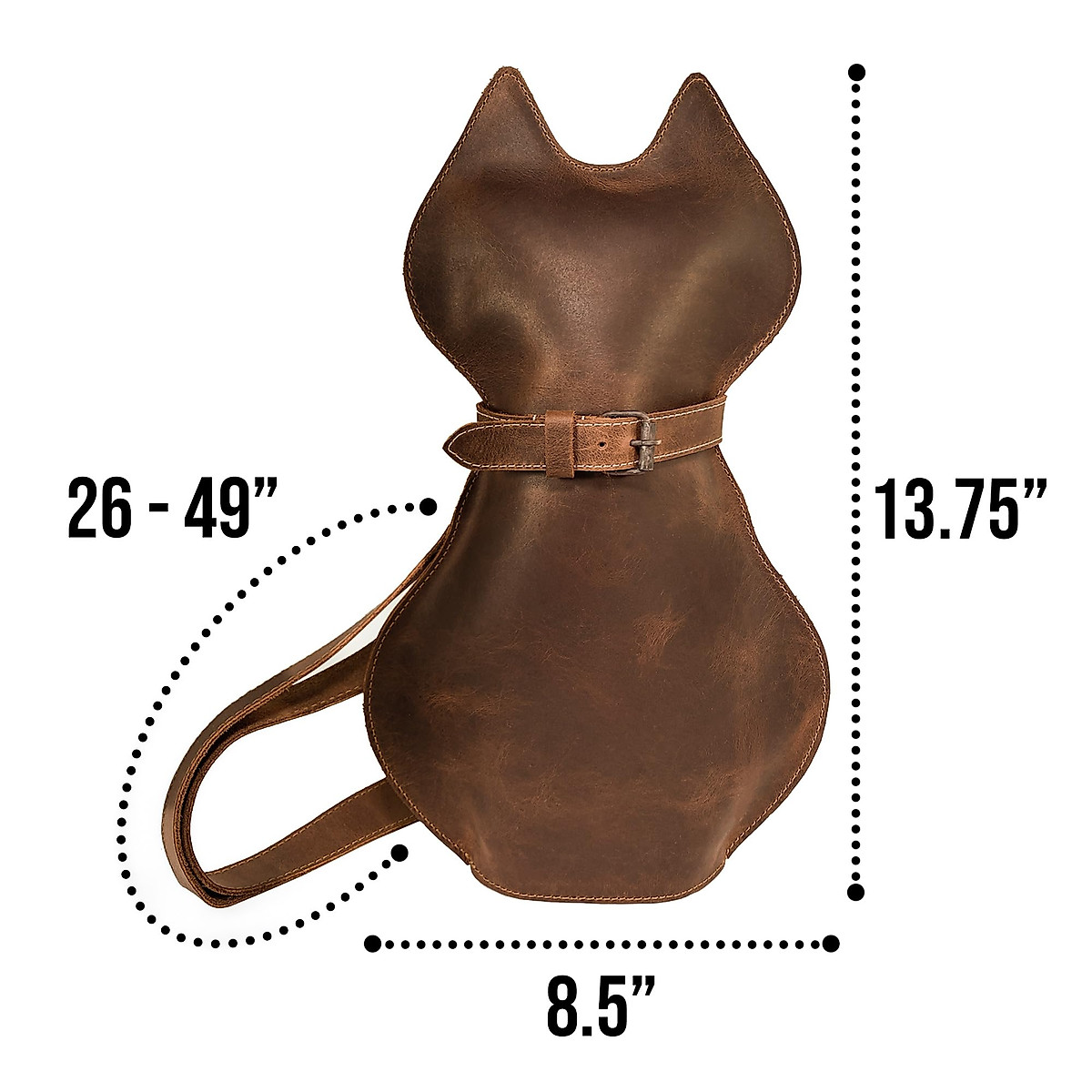 Hide & Play, Kitty Shape Backpack Handmade from Full Grain Leather - Pet Lover Accessory, Great for Travel & Everyday Use - Bourbon Brown