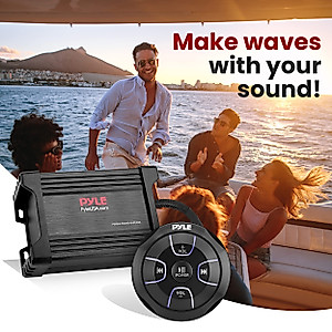Pyle Waterproof Bluetooth Marine Amplifier Receiver - Weatherproof 2 Channel Wireless Amp for Stereo Speaker with 600 Watt Power, Wired RCA, AUX and MP3 Audio Input Cable - (Black)