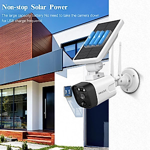 OOSSXX Solar Security Camera Outdoor Wireless Solar Powered Wireless Camera with Rechargeable Battery, WiFi Home Surveillance Camera 4.0MP with Two Way Audio