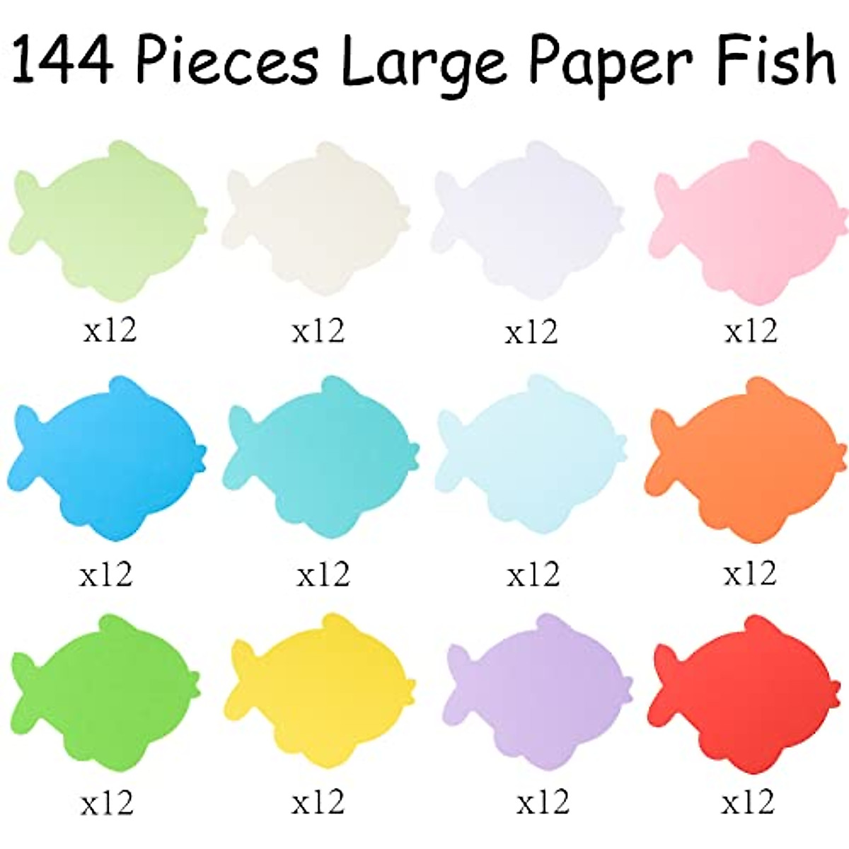 144 Pieces Large Fish Cutouts Paper Fish Shapes Assorted Color Ocean Fish Cut Outs Classroom Decoration Cut-Outs for DIY Kids Craft Projects Bulletin Board Spring Summer Theme School Party