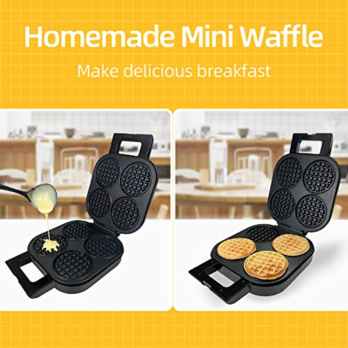 Aoruru Waffle Maker Nonstick Belgian Waffle Iron with Indicator Light 1300W 4 Slice