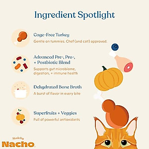 Made by Nacho Bone Broth Infused Dry Cat Kibble - Digestive Support, Cage-Free Turkey and Pumpkin - Premium Grain-Friendly Cat Food 4lb Bag