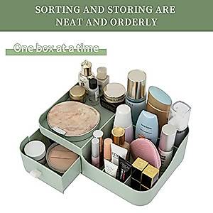 Abiudeng Makeup Desk Organizer with Drawers,Small Bathroom Organizer Countertop for Cosmetics,Skincare,Vanity Holder for Lipstick, Brushes, Lotions, Eyeshadow, Nail Polish and Jewelry(green)