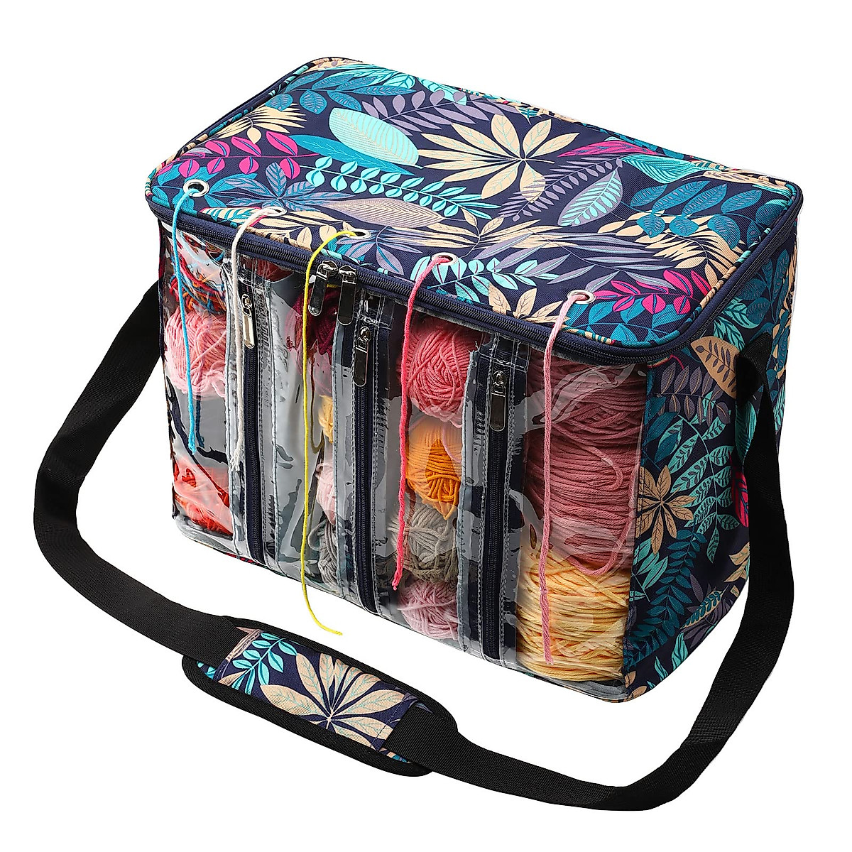 LOOEN Crochet Bag - Mother's Day Gift - Tangle Free Yarn Bag Yarn Storage with Inner Divider, Large Organizer for Crochet Hooks, Knitting Needles Yarn Skeins, Craft Bag Organizer Tote