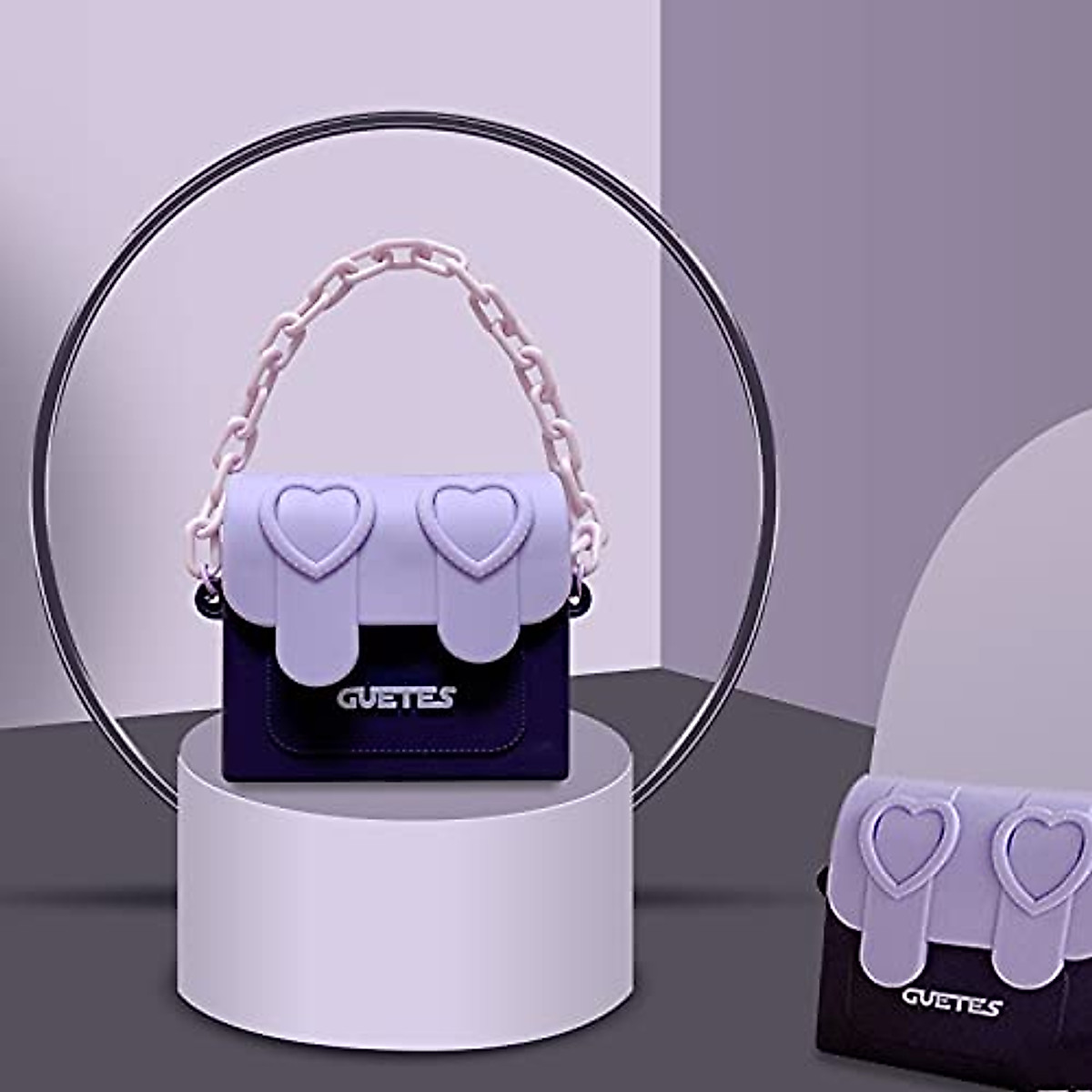 NC Airpod Pro Case Cute for Women, Funny Chain Bag 3D Silicone Case, Protective Accessories CasesKeychainPompomStrap, Compatible with Apple Airpods (2019) for Girl (Purple), 6x4x7cm