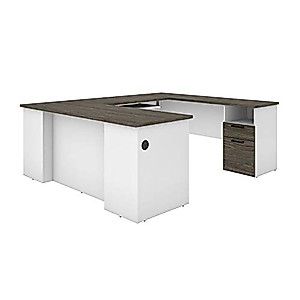 Bestar Norma U or L-Shaped Desk, 71W, Walnut Grey & White