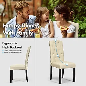 ERGOMASTER Dining Chairs Set of 4 Adjustable Parsons Chairs Anti-Slip Foot Dining-Chair Fabric Kitchen Chair with Solid Wood Legs - Beige