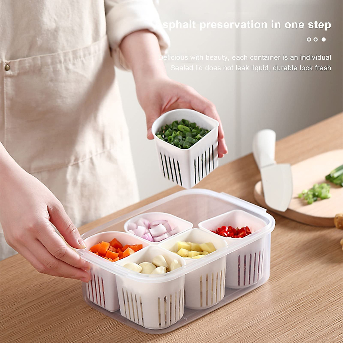 Fridge Organizer, Divided Veggie Tray with Lid, Plastic Divided Veggie Storage Containers, Plastic Fresh Produce Saver Keeper for Refrigerator Produce Beans Fruits Organzation(#1)