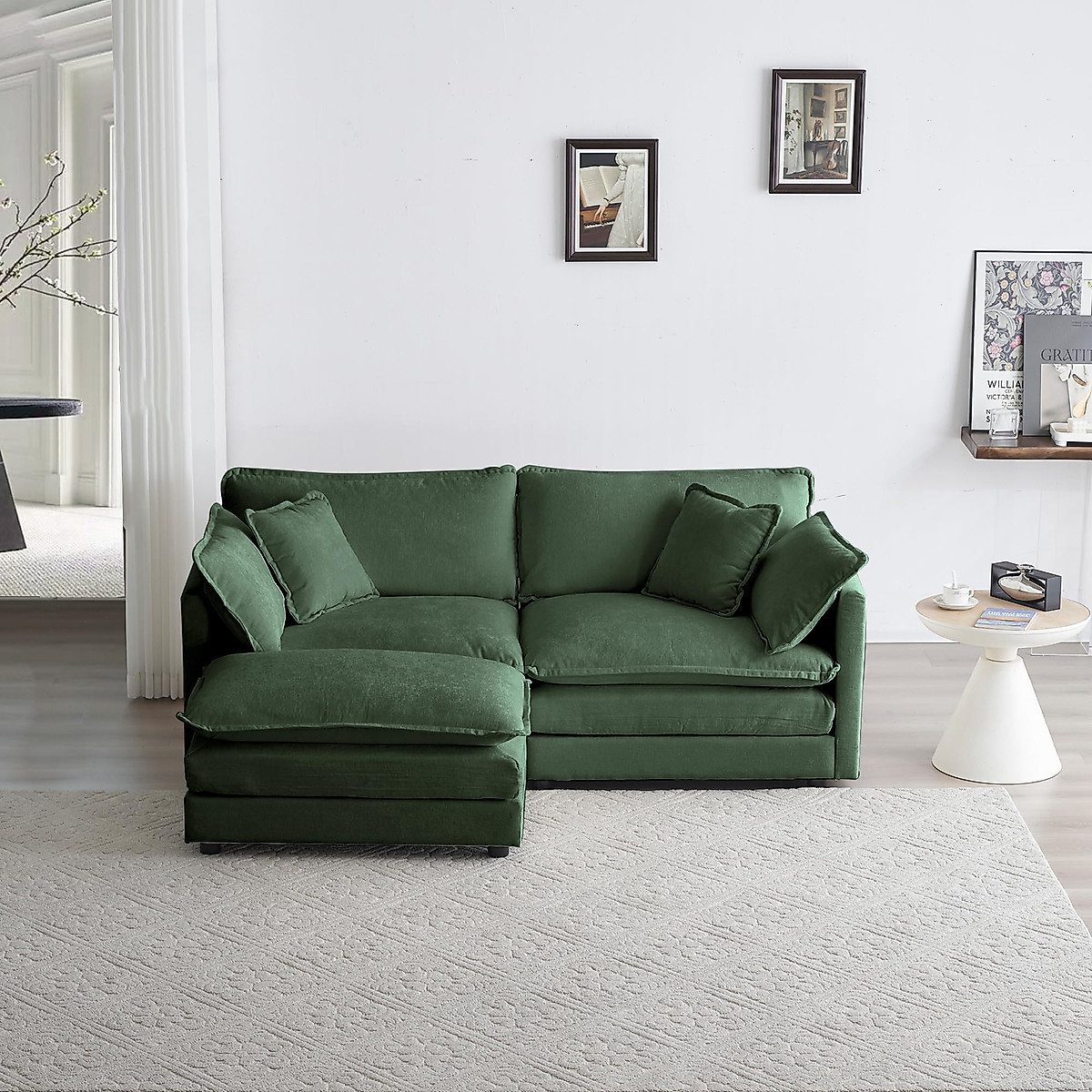 kevinplus 70'' Green Loveseat Sofa Couch with Convertible Ottoman for Living Room, Modern Contemporary 2-Seat Sofa Couch for Bedroom Apartment Small Spaces, Chenille Fabric (Loveseat + 1 Ottoman)