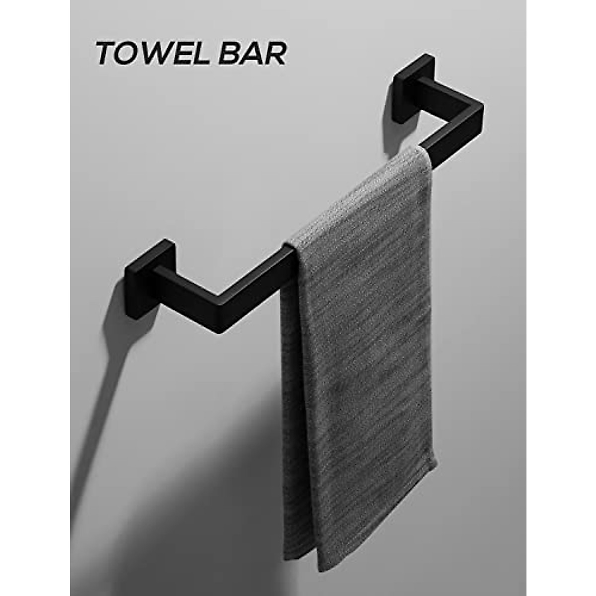 DHAEE 6 Pieces Matte Black Bathroom Accessories Set,Sturdy 304 Stainless Steel Bathroom Hardware Set,Include Wall Mounted Towel Rack/Toilet Paper Holder,Towel Rings,2 Towel Hooks,2 Soap Dish