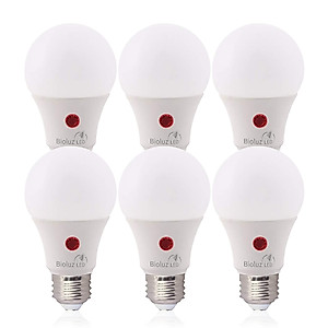 6 Pack Bioluz LED Dusk to Dawn A19 Bulb Auto On/Off 9W= 60W Replacement Photocell Photosensor Instant ON and 3 Min Delay Off 3000K Soft White Indoor/Outdoor Lighting, Lamp Hallway Yard Porch UL Listed
