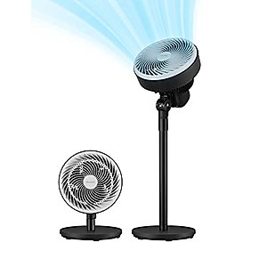 PELONIS Air Circulator Fan | 2 In 1 Table Pedestal Fan | Adjustable Height| 75-Degree Tilt |7-inch airfoil fan blades| 3 Speeds | Low Noise |Solid Base| for Home, Office, Dorm | Black