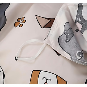 SDY 3PCS Dog Print Pattern Duvet Cover Set Twin, Bed in a Bag Duvet Cover and 2 Pillowcases, Corner Ties and Zipper Closure, Cute Cartoon Puppy Bedroom Decor for Kids, Children, Boys, Girls and Teens