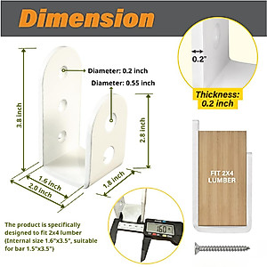 2x4 Door Barricade Bracket Heavy Duty Open bar Security Holder Bracket Security bar Door Stopper fits 2x4 Board Lumber Door Jammer and Tool Hanger for Your Home Barn Shed Garage (White-M2-Set 2)