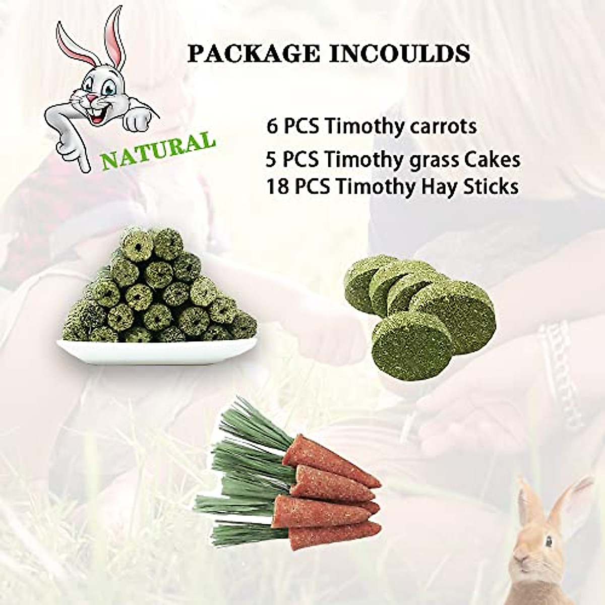 DOCIWOO Rabbit chew Toys, 29PCS Natural Timothy Hay Sticks Chew & Gnaw Bunny Treats for Rabbits, Hamsters, Guinea Pig, Chinchillas and Other Small Animals Teeth Care