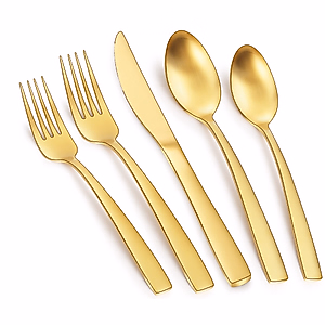 Matte Gold Silverware Set for 6 Thickened Food-grade 30-Piece Flatware Set Stainless Steel Modern Design Cutlery Set for Home Restaurant Party, Dishwasher Safe