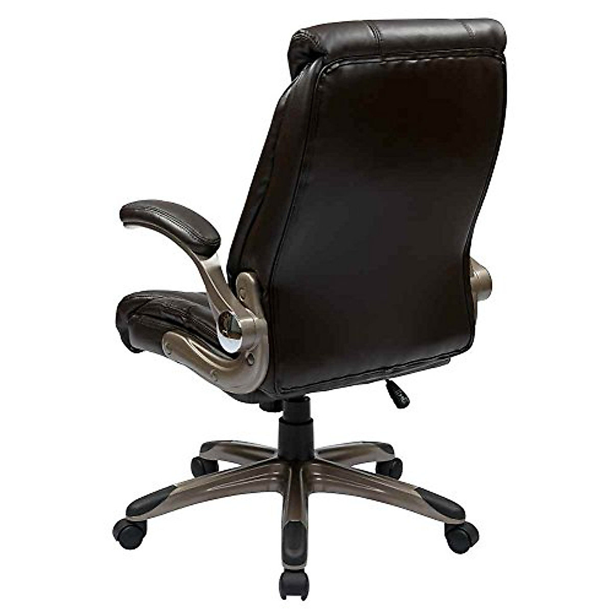 Office Star FL Series Faux Leather Mid-Back Manager's Office Chair with Padded Flip Arms, Espresso with Cocoa Base