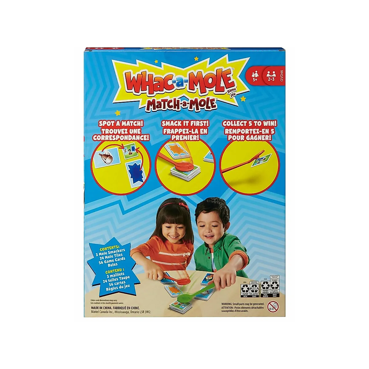 Mattel Games WHAC-A-MOLE Match-A-MOLE Kids Card Matching Game with Mole Smackers for 2 to 3 Players 5 Year Old & Up