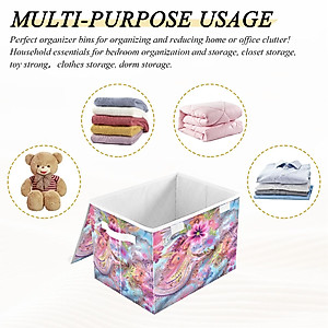 YETTASBIN Paisley Flower Storage Basket with Lid and Handles, Large Collapsible Fabric Storage Bins Sturdy Storage Organizer for Shelves, Closet, Bedroom, School, Office, Home Decor