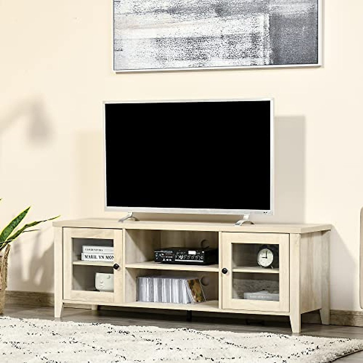 HOMCOM Modern TV Stand, Entertainment Center with Shelves and Cabinets for Flatscreen TVs up to 60" for Bedroom, Living Room, Oak