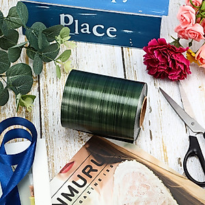 Outdoor Ribbon Poly Satin Ribbon Floral Craft Decoration Aspidistra Leaf Pattern Ribbon Easter Holiday Outdoor Decorating (Dark Green, 4 Inch x 30 Yards)