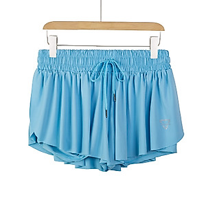 2 in 1 Flowy Comfy Shorts for Women Gym Yoga Athletic Workout Running Spandex Skort Lounge Sweat Skirt Preppy Trendy Clothes Summer Stuff Dupes(S, Light Blue)