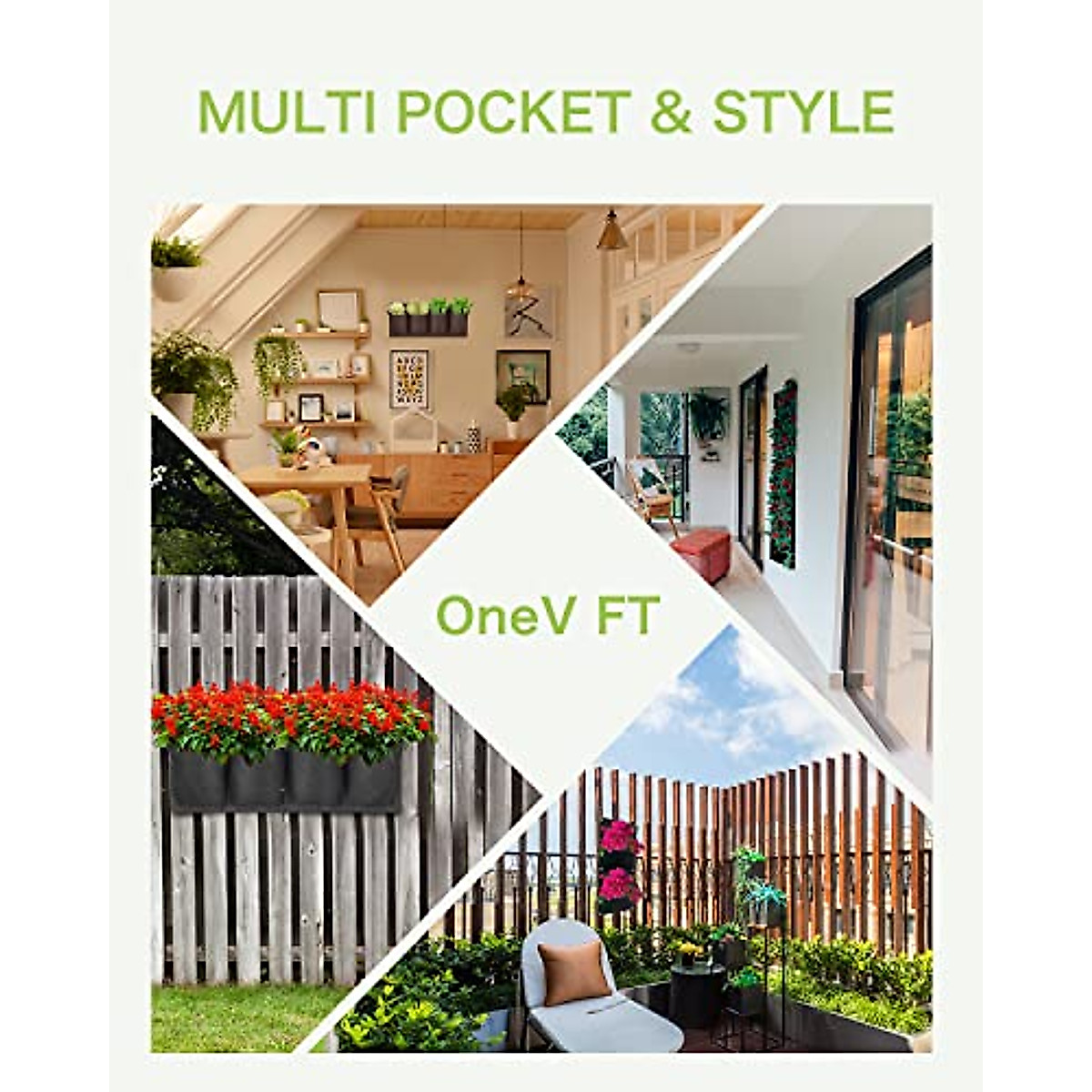 OneV FT Hanging Wall Planters for Indoor, 4 Pockets Vertical Garden Planters Hanging Planting Grow Bags, Garden Plant Accessories for Yard Doorway Home Decoration