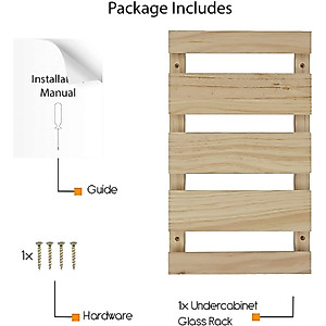 Rustic State 4 Sectional Adjustable Under Cabinet Mount Wood Stemware Rack Hanging Shelf Glassware Holder Bar Organizer with up to 12 Wine Glass Storage 10 Inch Deep Natural