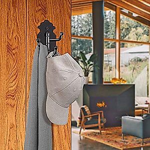 SELEWARE Metal Hooks for Hanging, 3 Rotatable Hooks Design in 1 Set, Coat Hooks Wall Mounted, Black