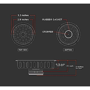 Highcraft 97343 Kitchen Sink Basket Strainer Replacement for Standard Drains (3-1/4 Inch) Stainless Spring Steel Closure and Rubber Stopper, Stainless Steel