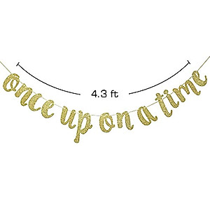 Once Upon A Time Gold Gliter Banner, Fun Engagement, Bachelorette, Birthday, Wedding Bridal Shower Party Decorations (Gold)