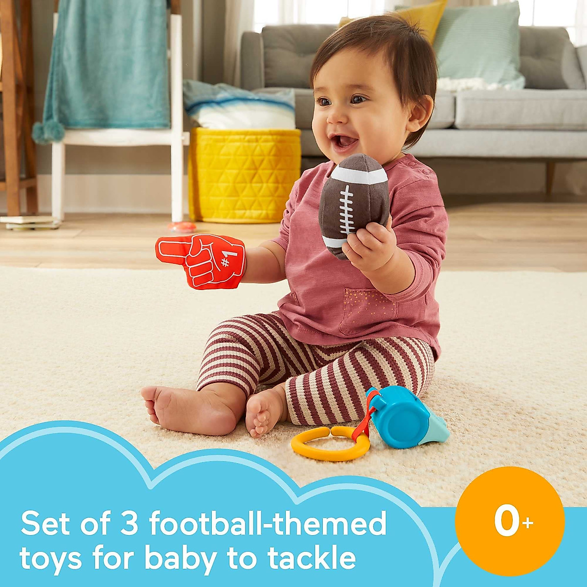 Fisher-Price Tiny Touchdowns Gift Set, 3 football-themed baby toys and teether for infants ages 3 months and up