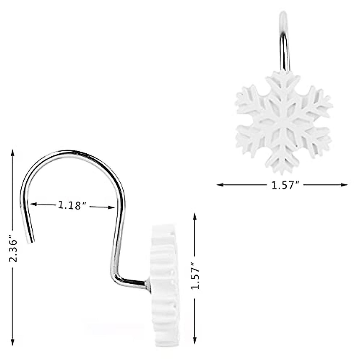 Shower Curtain Hooks, Snowflake Shower Curtain Rings Christmas Shower Curtain Hooks for Winter Bathroom Restroom(Snow)