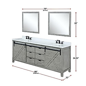 Bell+Modern Ketchum 80 inch Ash Grey Double Bath Vanity, Cultured Marble Countertop and 30 in Mirrors