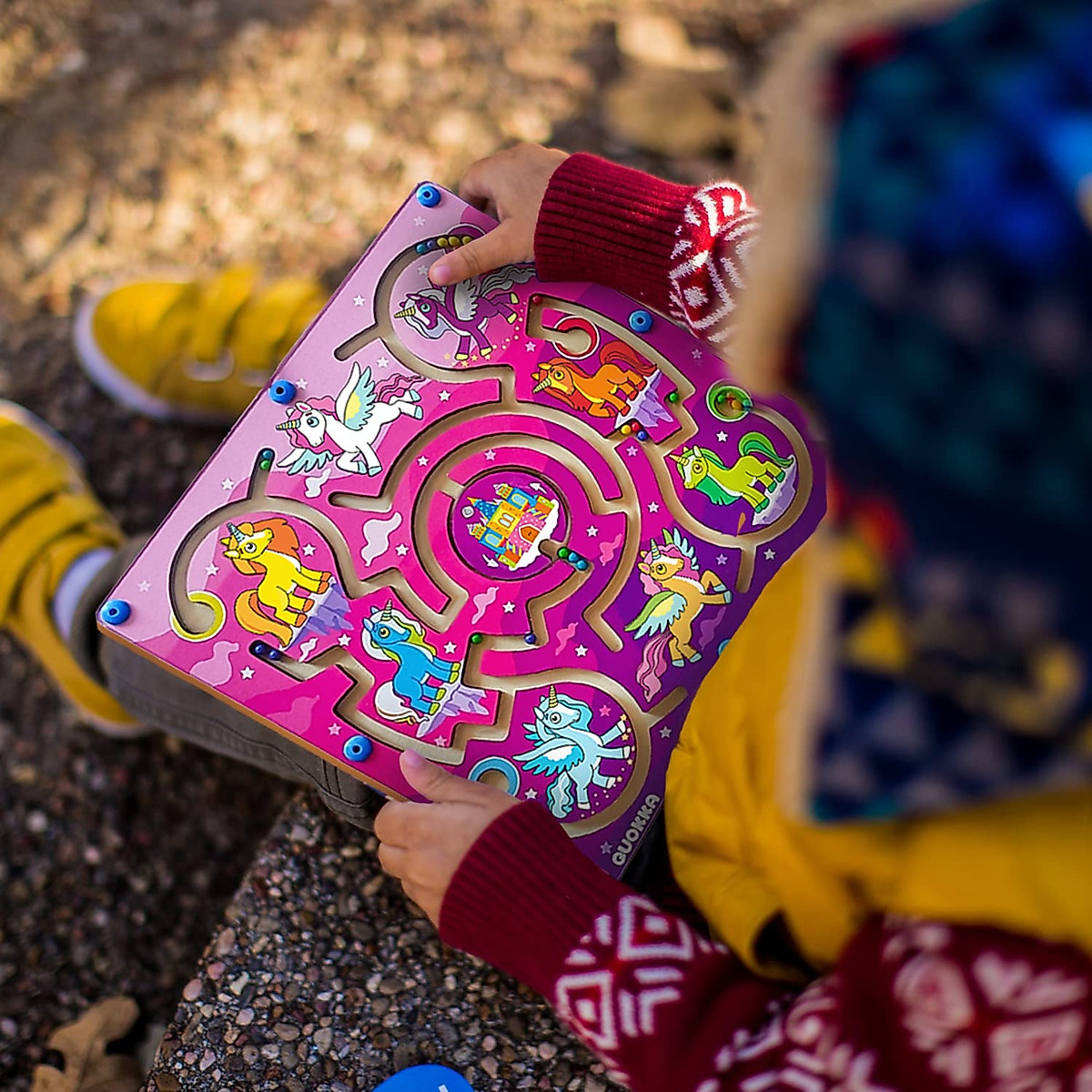 QUOKKA Magnetic Travel Toddler Games 2 3 Year Olds - Maze Montessori Unicorn Toys for Kids Ages 1-3-5 Wooden Learning Activities Board for Plane Road Car Trip - Gift for Boy & Girl