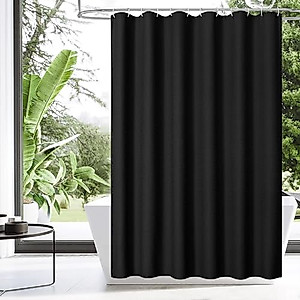 MitoVilla Black Waffle Fabric Shower Curtain, Heavyweight Hotel-Grade Cloth Shower Curtain for Modern Country Bathroom Decor, Waterproof & Wrinkle Resistant, 72 x 72
