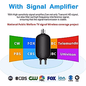 TV Antenna, Indoor Digital HDTV Television Antenna Freeview 4K 1080P HD VHF UHF for Local Channels 130 Miles with Amplifier Support All TV 16.5 feet Cable
