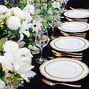 Hioasis 60pcs Gold Plastic Plates - White and Gold Trim Disposable Plates - 10.25 inch Gold Disposable Dinner Plates Perfect for Wedding & Party