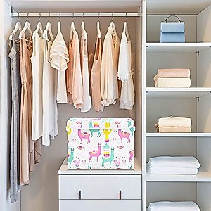 CaTaKu Llama Cactus Cute Storage Bins with Lids Fabric Large Storage Container Cube Basket with Handle Decorative Storage Boxes for Organizing Clothes Shelves