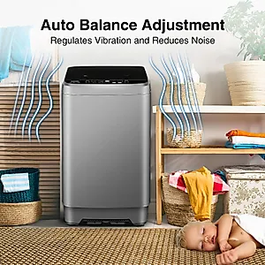 Full-Automatic Washing Machine, 17.7lbs Portable Washing Machine with Led Display, Portable Washer for Household 10 Wash Programs,Small Washing Machine for Apartment, Home, Dorm, RV(Grey)
