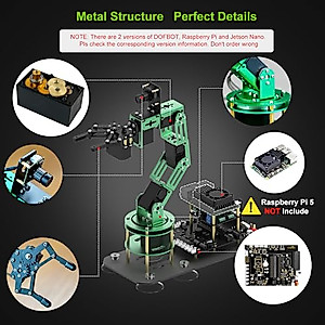 Yahboom Robot Arm Kit 6DOF for Raspberry Pi 5 AI Programmable Electronic DIY Robot Hand Building with Camera for Adults ROS Open Source (RPI-DOFBOT-Pi 5-8GB)