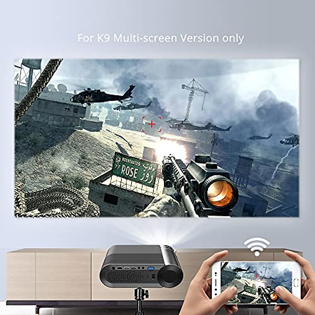 FZZDP K9 Full 1080P LED Portable Movie Game Home Theater Mini Projector Beamer (Option Multi-Screen for Smartphone) ( Color : K9 Multi Screen )