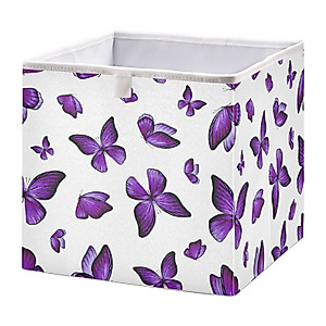 Kigai Watercolor Purple Butterfly Cube Storage Bin, Large Foldable Organizer Basket for Toys, Shelves, Laundry, Nursery -11 x 11 x 11 in