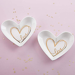 Kate Aspen Shaped Ceramic with Gold Foil Trinket Dish, Love Heart Small,